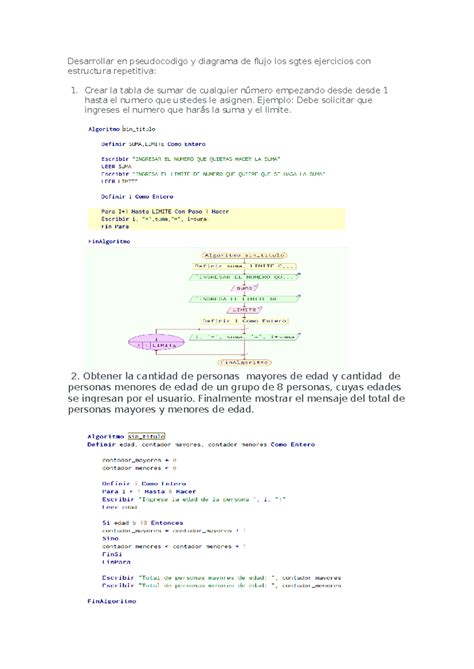 S Estructura Repetitiva Desarrollar En Pseudocodigo Y Diagrama De Flujo Los Sgtes
