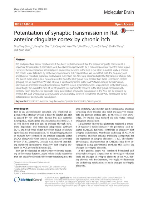 Pdf Potentiation Of Synaptic Transmission In Rat Anterior Cingulate