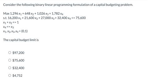 Solved Consider The Following Binary Linear Programming