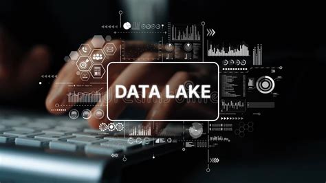Hands Typing On Keyboard With Data Lake Concept And Digital Graphics Representing Data Analysis