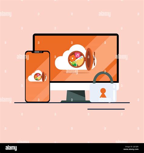 Secure Cloud Document With Computer And Mobile Flat Design Stock Vector