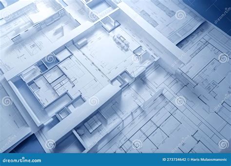 Top View Architecture Plan Blueprint In Modern Office Ai Generated Stock Illustration