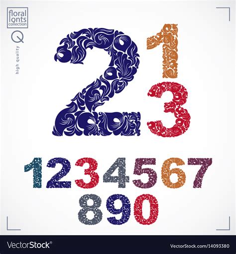 Set Of Ornate Numbers Flower Patterned Royalty Free Vector