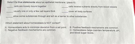 Solved Select The True Statements About An Epithelial Chegg