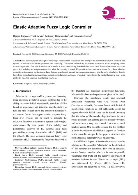 Pdf Elastic Adaptive Fuzzy Logic Controller