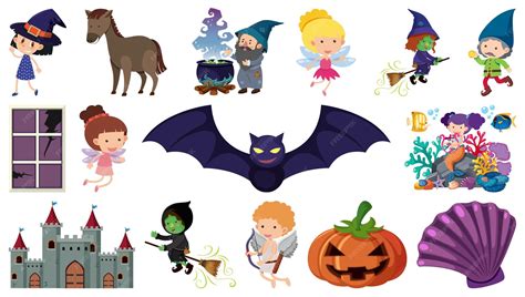 Conjunto De Personagens De Desenhos Animados De Fantasia Vetor Premium