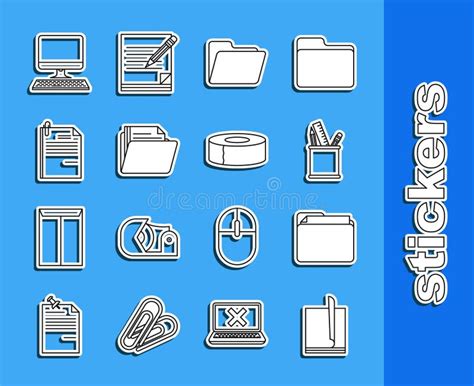 Set Line File Document Document Folder Pencil Case Stationery And