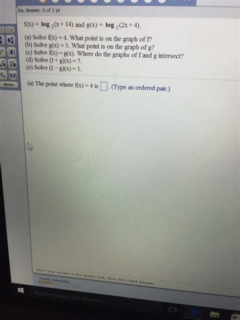solved f x log 2 x 14 and g x log 2 2x 4 solve