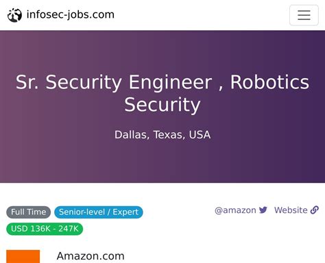 Hiring Sr Security Engineer Robotics Security In Dallas Texas