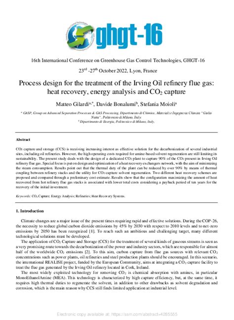 Pdf Process Design For The Treatment Of The Irving Oil Refinery Flue
