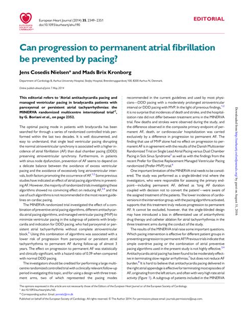 Pdf Can Progression To Permanent Atrial Fibrillation Be Prevented By Pacing