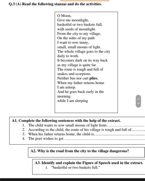 Q 3 A Read The Following Stanzas And Do The Activities Begin{tabular