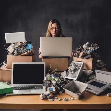Premium Photo Woman Hands Put Old Laptop And Keyboard In Box With Old Used Computers And