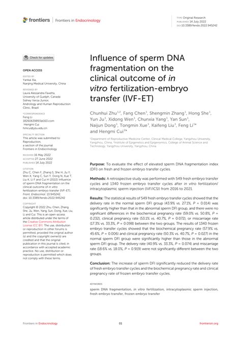 Pdf Influence Of Sperm Dna Fragmentation On The Clinical Outcome Of In Vitro Fertilization