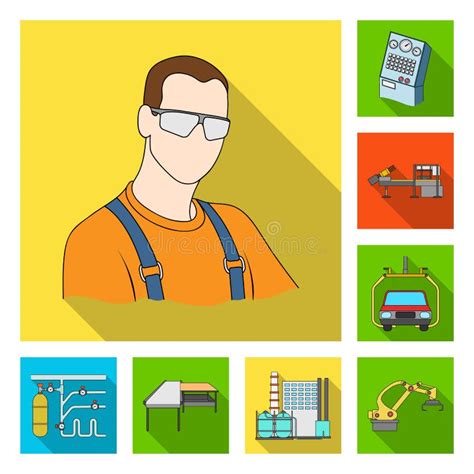 Equipment And Machine Flat Icons In Set Collection For Design Technical Progress Of The Factory
