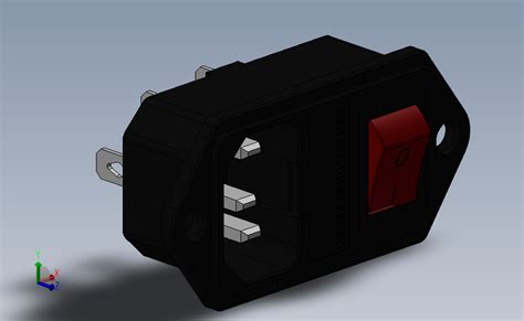 电气交流电源插座 3 针红色 Led 250v 翘板开关 Solidworks 2019 模型图纸下载 懒石网