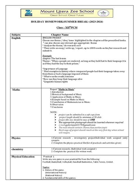 Holiday Homework Class 12 Pcm Pdf Mathematics