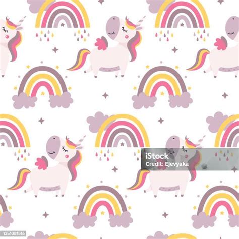 유니콘 무지개 별 구름 하늘 날개 하트와 원활한 귀여운 벡터 마법의 천체 벡터 패턴 구름에 대한 스톡 벡터 아트 및 기타 이미지 Istock