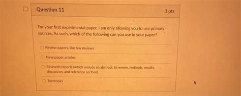 solved question 11 1 pts for your first experimental paper