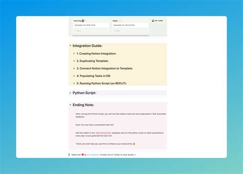 🗓 daily schedule automator notion template notion api integration