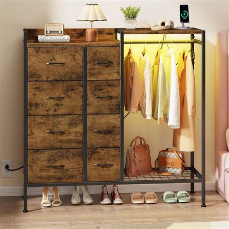 Higdbfe Dresser With Hanging Rack 8 Drawer Dresser For