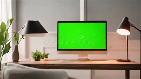 Green Screen Computer On Desk In A Home Office Stock Footage Video Of Lamp Modern 335604712