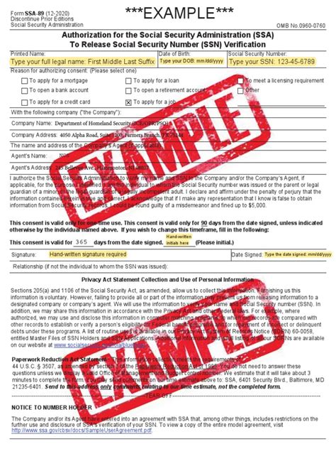 Ssa Authorization Form Pdf Social Security Number Government