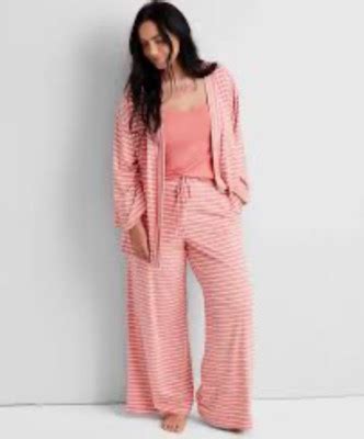 State Of Day Womens 2 Piece Fluid Knit Pajama Set Pink White Stripes M