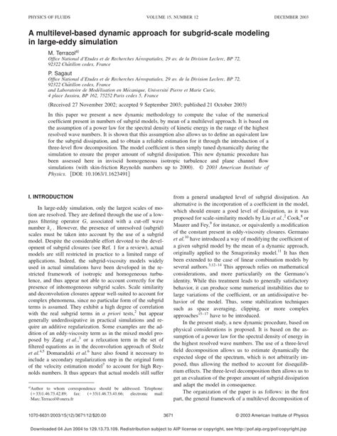 Pdf Multilevel Based Dynamic Approach For Subgrid Scale Modeling In