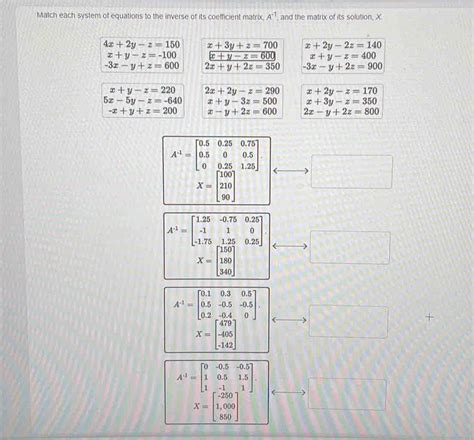 Match Each System Of Equations To The Inverse Of Its Coefficient Matrix