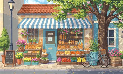 Elegant Bakery Storefront With Fresh Bakes And Produce Background Bakery Storefront Fresh