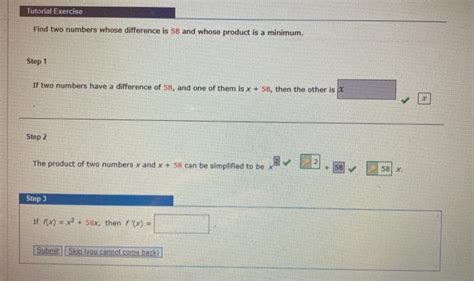 Solved Tutorial Exercise Find Two Numbers Whose Difference Chegg