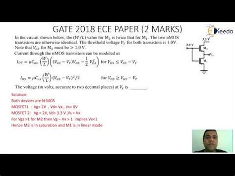 MOSFET Numerical Problems Explained GATE Analog Circuits Concepts Video Lecture Electrical