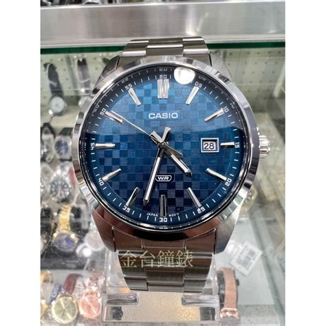 【金台鐘錶】casio 卡西歐 Mtp Vd03d 2a2 立體面設計 日期顯示 不鏽鋼錶帶 生活防水 銀x藍 蝦皮購物