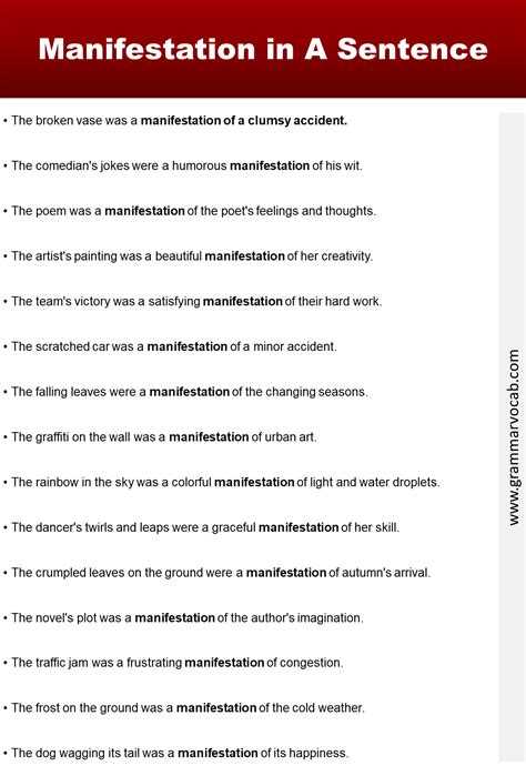 Manifestation In A Sentence Grammarvocab