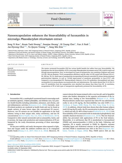Pdf Nanoencapsulation Enhances The Bioavailability Of Fucoxanthin In Microalga Phaeodactylum