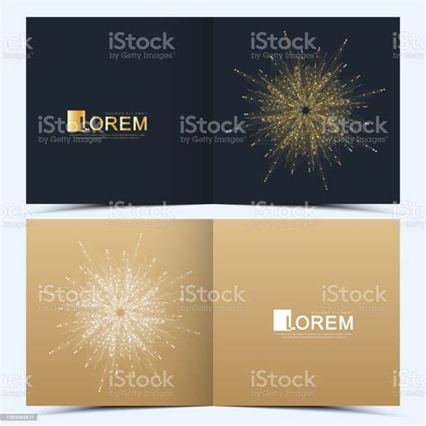 현대 벡터 평방 브로셔 전단지 전단지 커버 카탈로그 잡지 또는 연례 보고서에 대 한 템플릿 비즈니스 과학 및 기술 설계도 서 레이아웃입니다 골든 만다라와 프레 젠 테이 션