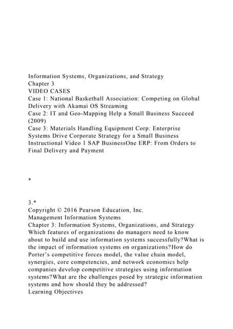 Information Systems Organizations And Strategychapter Docx