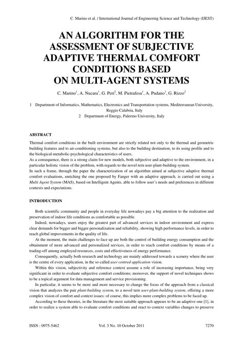 Pdf An Algorithm For The Assessment Of Subjective Adaptive Thermal Comfort Conditions Based On