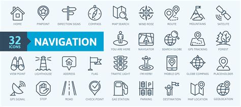 Navigation Location Gps Elements Thin Line Web Icon Set Outline Icons