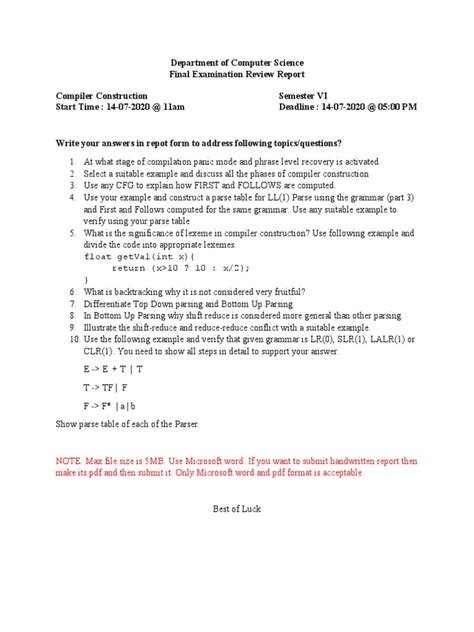 Final Review Paper Compiler Construction Spring 2020 Pdf