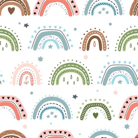 귀여운 보헤미안 무지개 패턴 어린이 방 및 휴일 장식용 벡터 현대 프리미엄 벡터