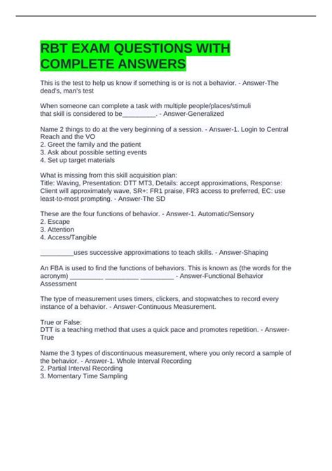 Rbt Exam Questions With Complete Answers Rbt Stuvia Us