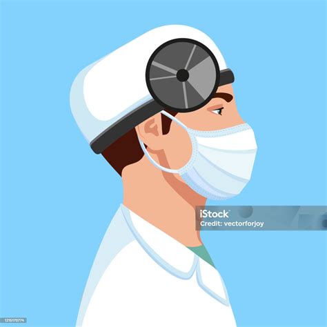 의료 용 모자에 남자 의사 이비인후과 의료 얼굴 마스크 머리 반사판 프로필 아바타 세트 의료 개인 치료사 병원 간호사 벡터 일러스트레이션 간호사에 대한 스톡 벡터 아트 및