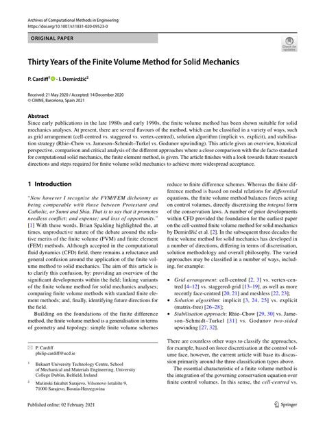 PDF Thirty Years Of The Finite Volume Method For Solid Mechanics