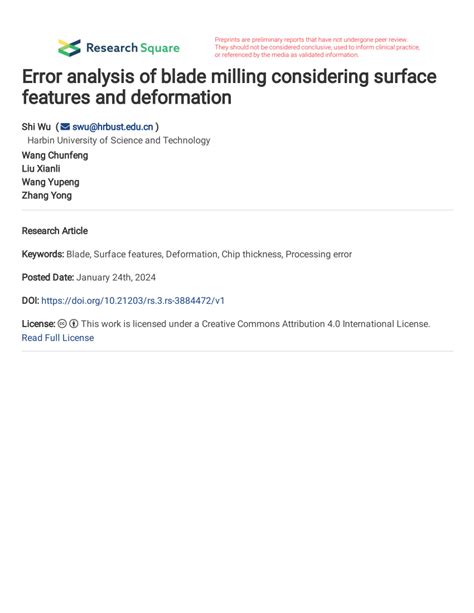 Pdf Error Analysis Of Blade Milling Considering Surface Features And Deformation