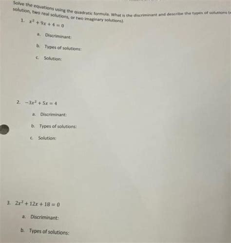 [answered] Solve The Equations Using The Quadratic Formula What Is The