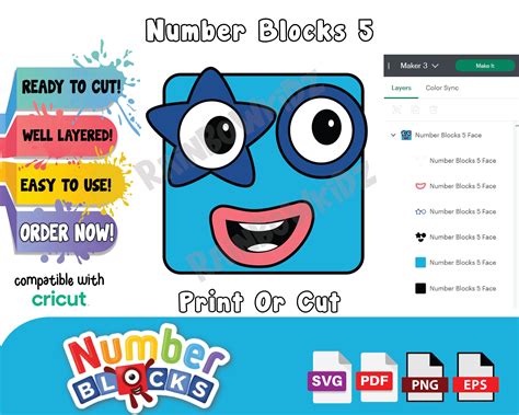 Number Blocks 5 Svg Print Or Cut Cut Ready Number Blocks 5 Face Svg