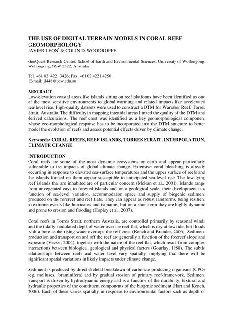 Pdf The Use Of Digital Terrain Models In Coral Reef Geomorphology