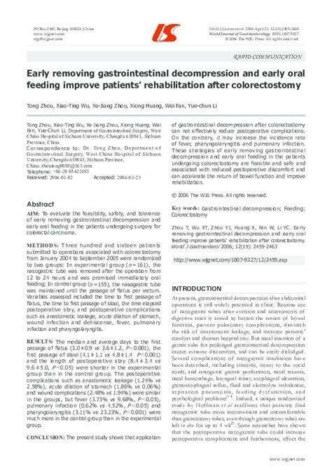 Pdf Early Removing Gastrointestinal Decompression And Early Oral Feeding Improve Patients